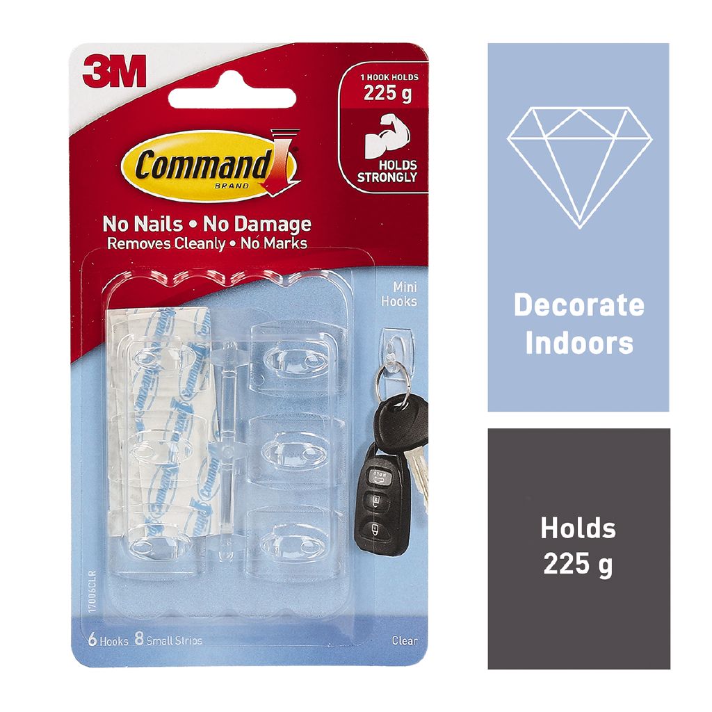 Command Mini Hooks with Strips Clear | The Warehouse