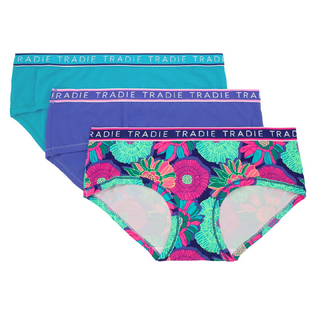 Tradie Women's Lady Curve Boyleg Briefs 3 Pack Blue | The Warehouse
