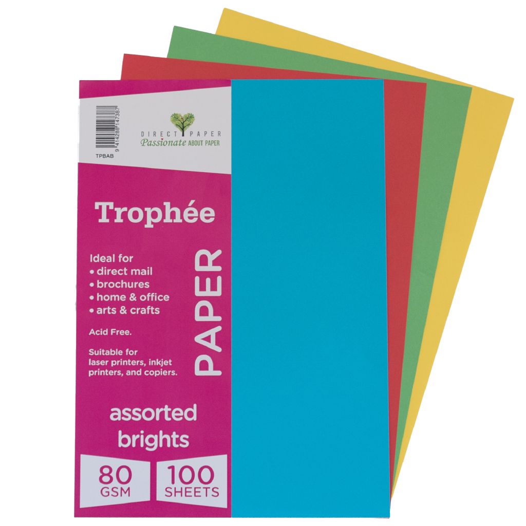 Trophee Paper 80gsm Brights A4 100 Pack Assorted | The Warehouse