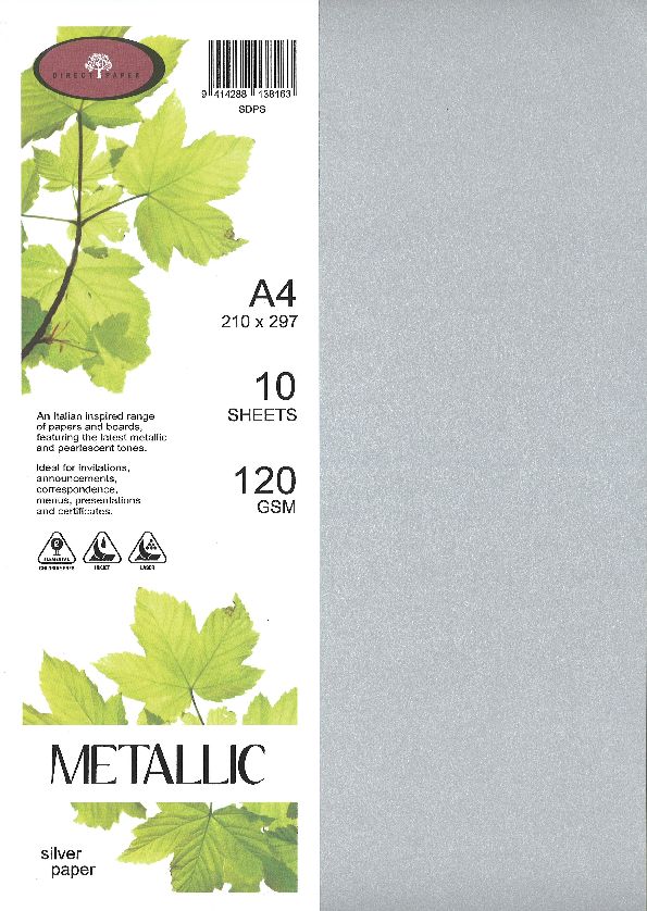 Direct Paper Metallic Paper 120gsm Silver A4 10 Pack Silver | The Warehouse
