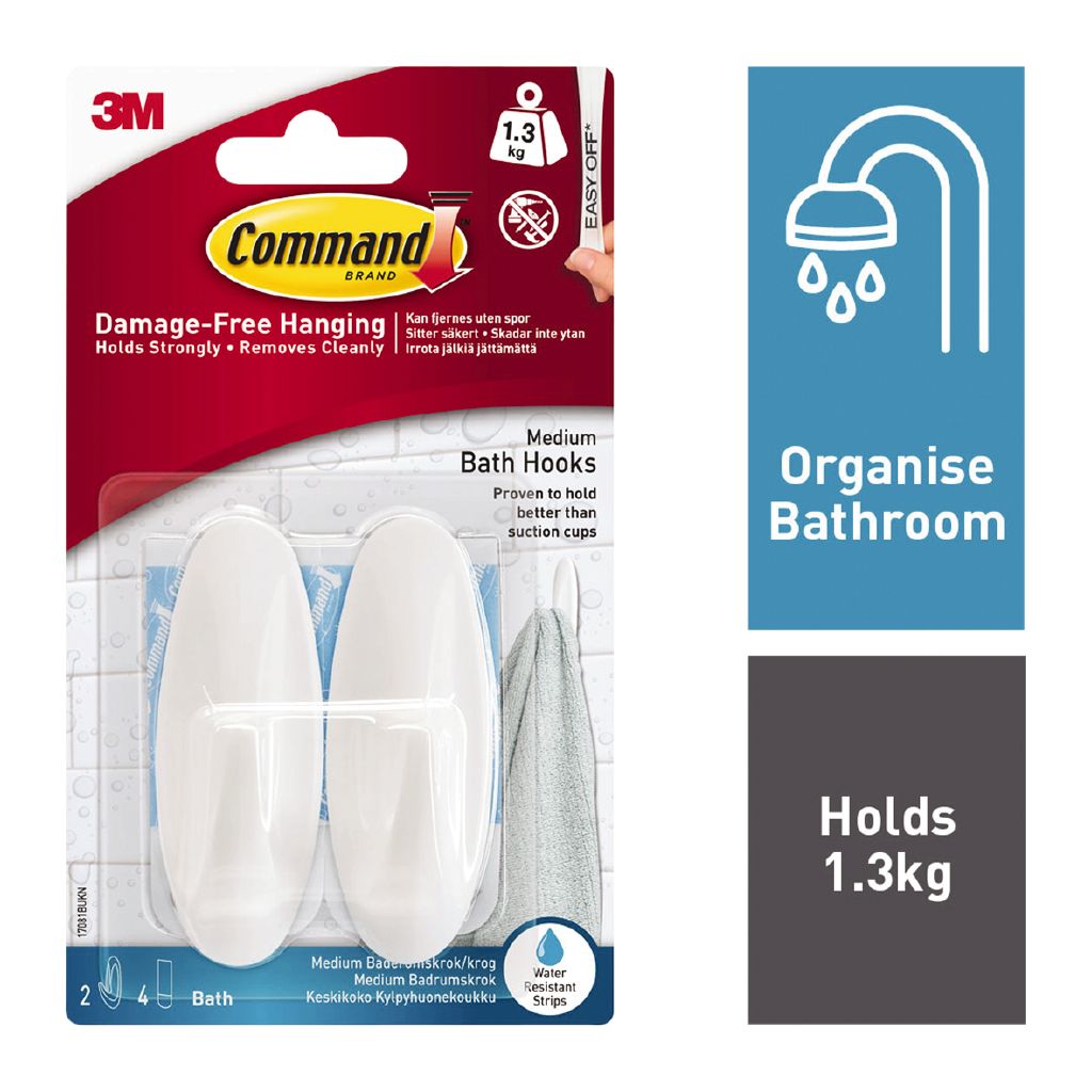 Command Shower Hook Medium White | The Warehouse