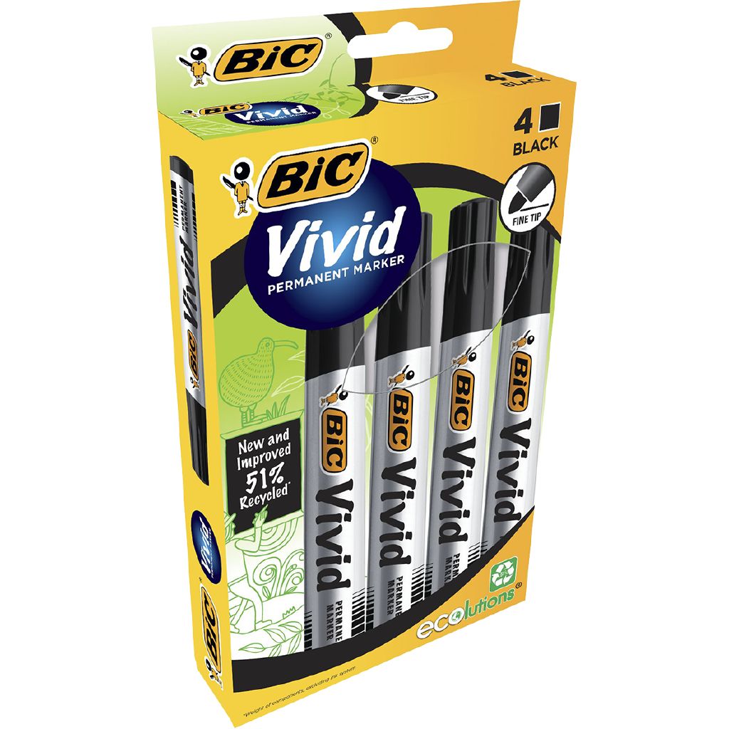 Bic BIC Vivid Permanent Marker Black Box 4 Black 4 Pack Black | The ...