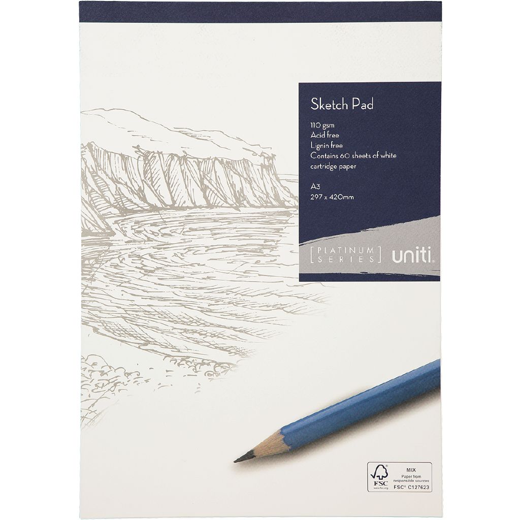 Uniti Platinum Sketch Pad 110gsm A3 60 Sheets | The Warehouse