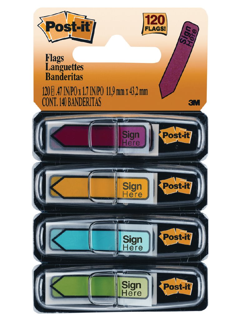 Post-It Sign Here Flags 11.9mm x 43.2mm Multi-Coloured Multi-Coloured ...