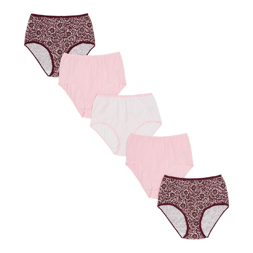H&H Women's Cotton Full Briefs 5 Pack Burgundy | The Warehouse