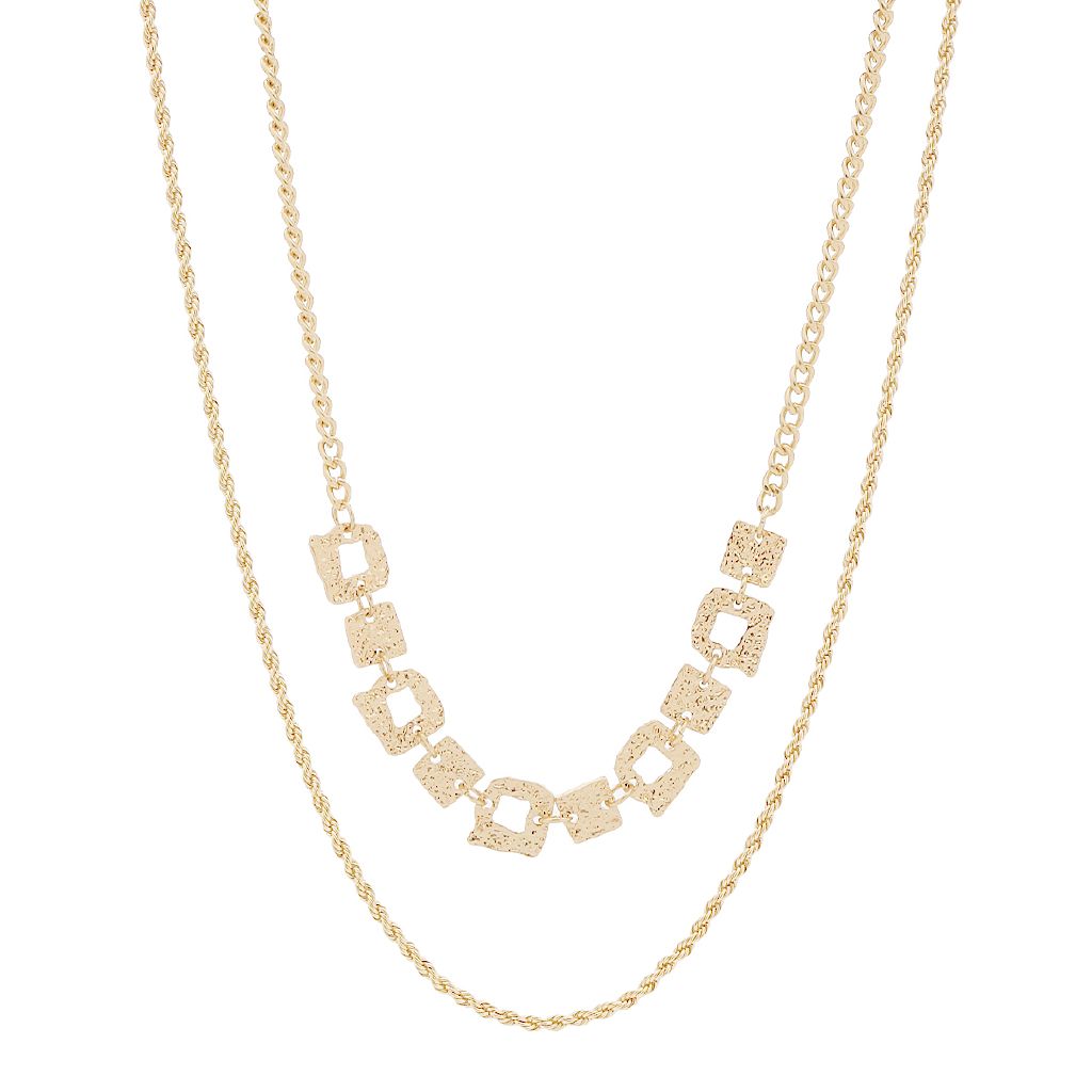 H&H Hammered Square Rope Gold Necklace 2 Layer Gold | The Warehouse