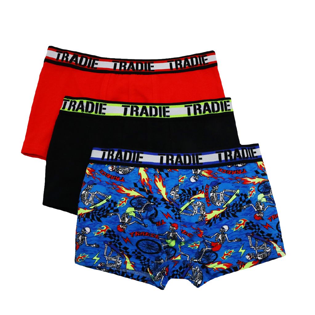 Tradie Kids' Fitted Trunks 3 Pack Red/Black | The Warehouse
