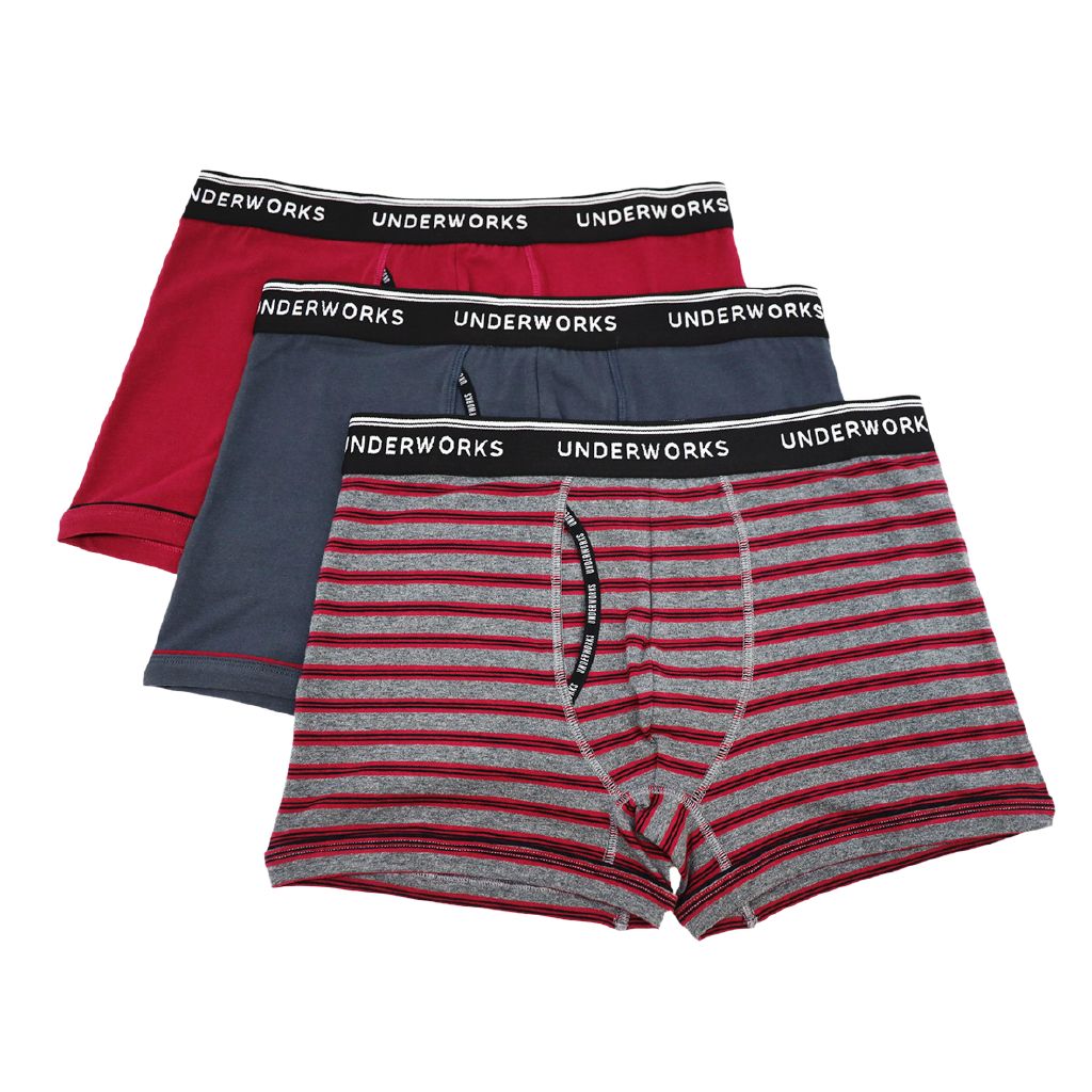 Underworks Men's No Ride Trunks 3 Pack Burgundy | The Warehouse