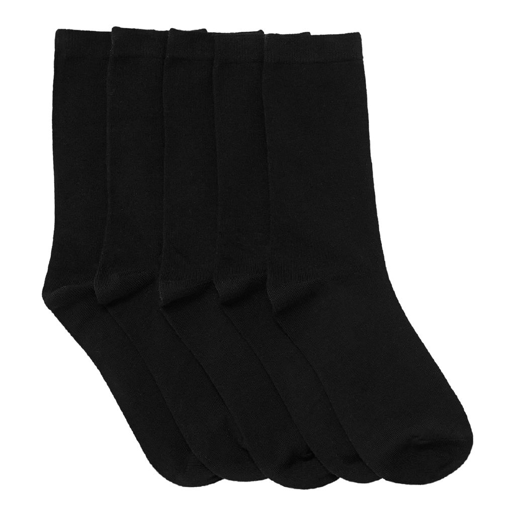 H&H Kids' Plain Crew Socks 5 Pack Black | The Warehouse
