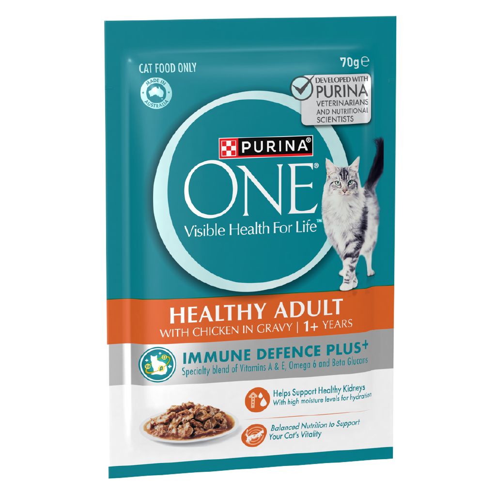 PURINA ONE Healthy Adult with Chicken in Gravy Wet Cat Food Pouch 70g ...
