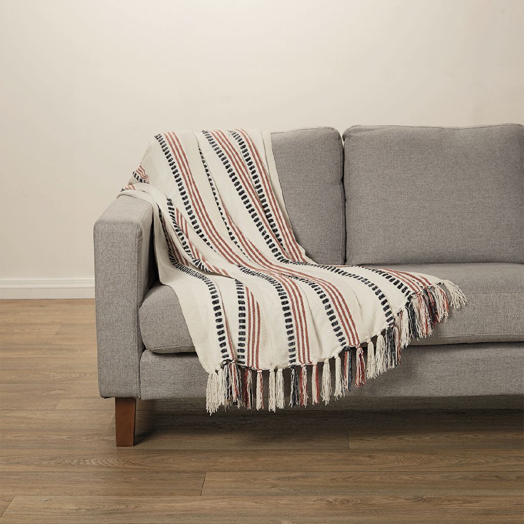 Living & Co Chenille Stripe Throw Tandori Spice Red 127cm x 152cm Red ...