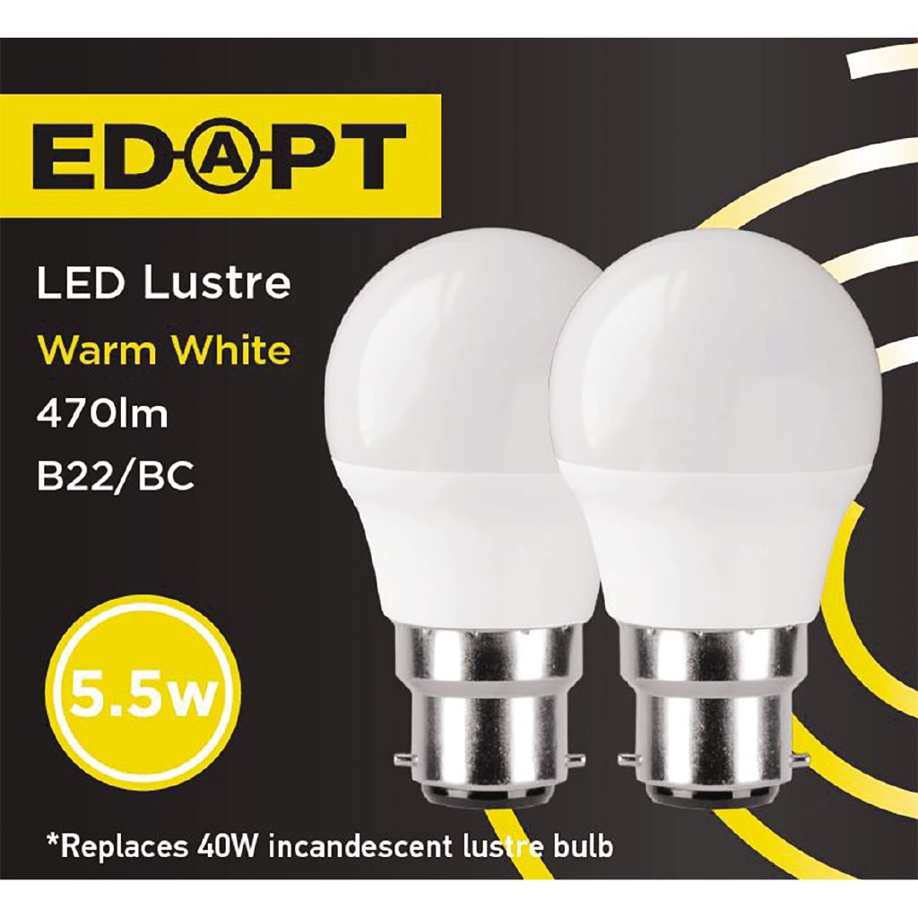 Edapt LED B22 Fancy Round Light Bulb B22 5.5W Warm White 2 Pack White ...
