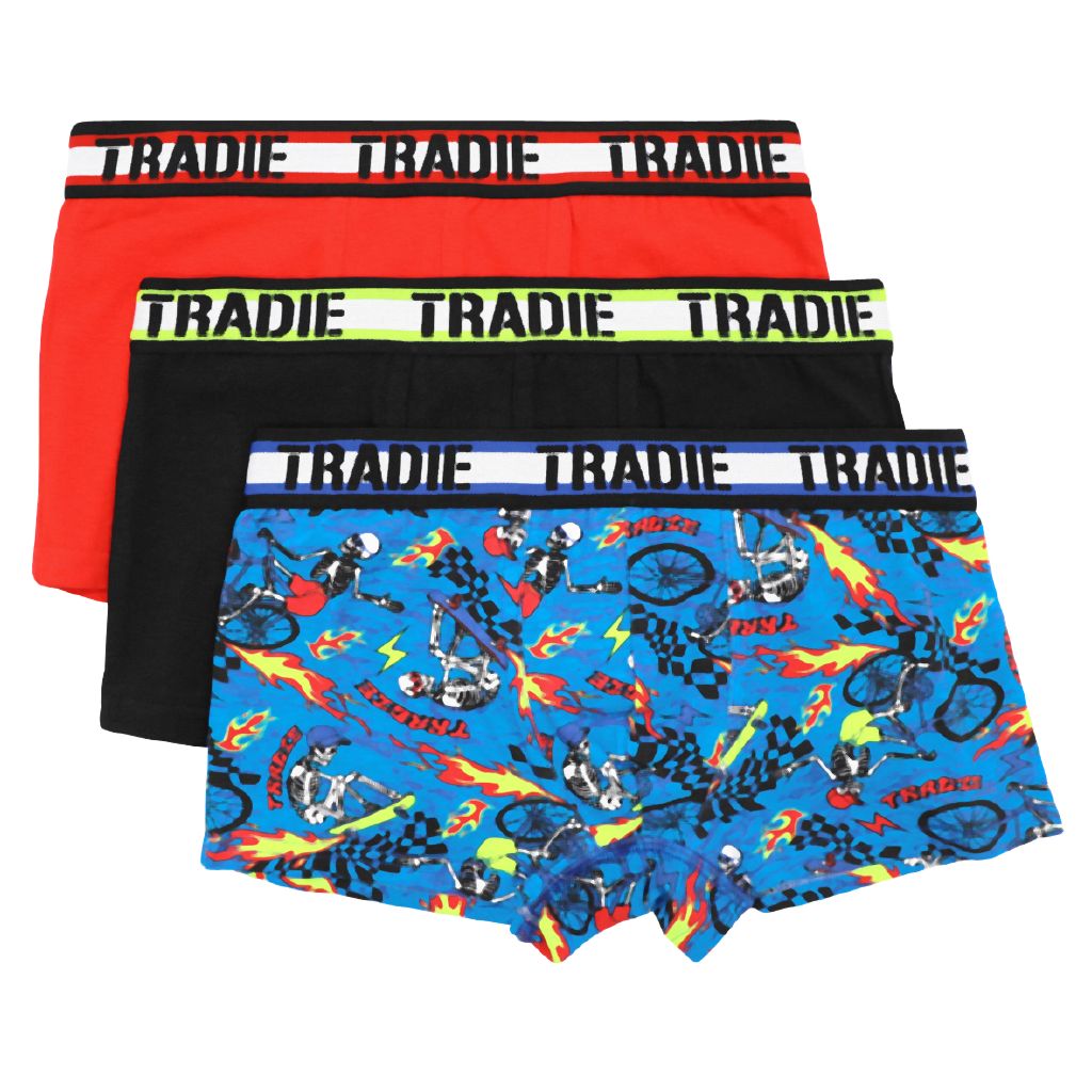 Tradie Kids' Fitted Trunks 3 Pack Black/Red | The Warehouse