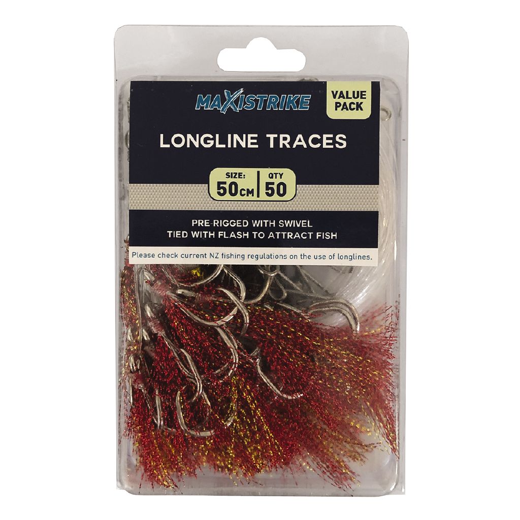 Maxistrike Pre Rigged 50cm Longline Traces 50 per pack | The Warehouse