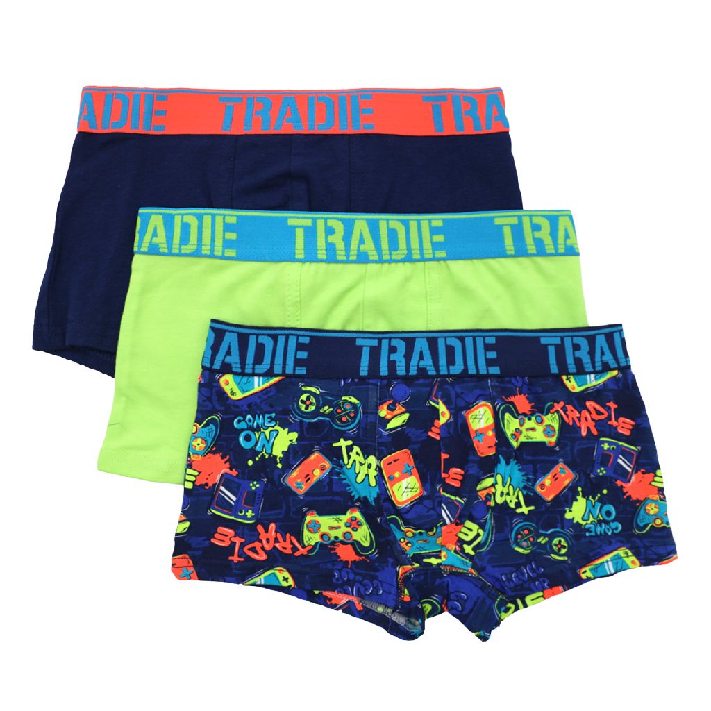 Tradie Kids' Fitted Trunks 3 Pack Navy/Green | The Warehouse