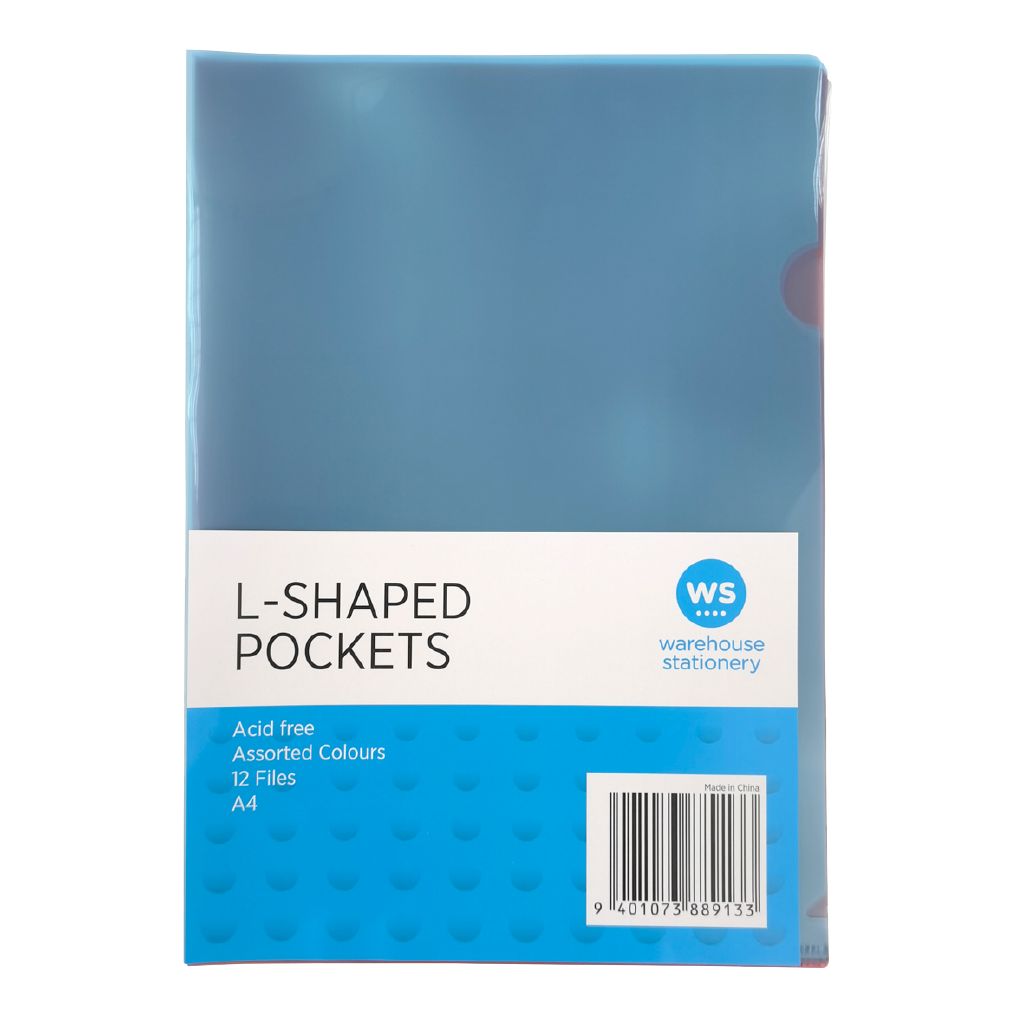 WS L-Shaped Pockets 12 Pack Assorted A4 Assorted | The Warehouse
