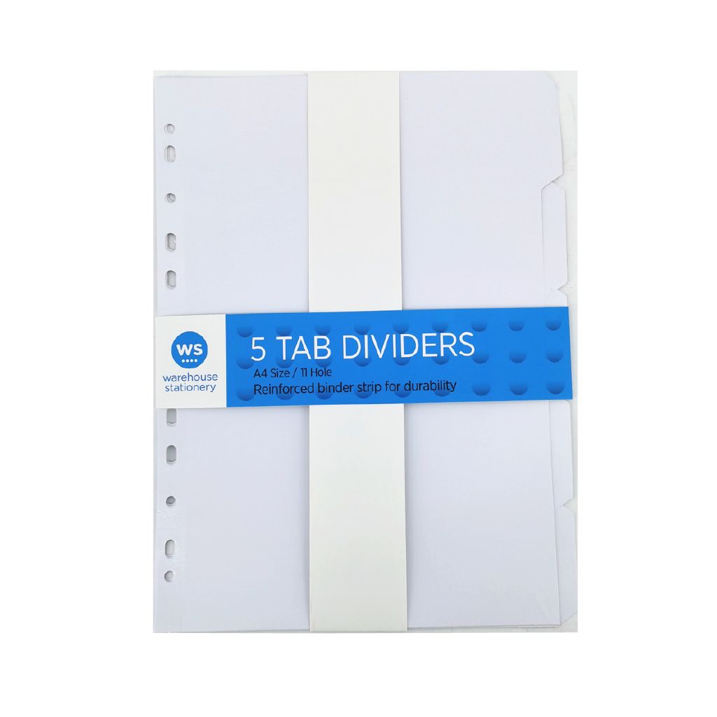 WS 5 Tab Wide White Dividers White White | The Warehouse