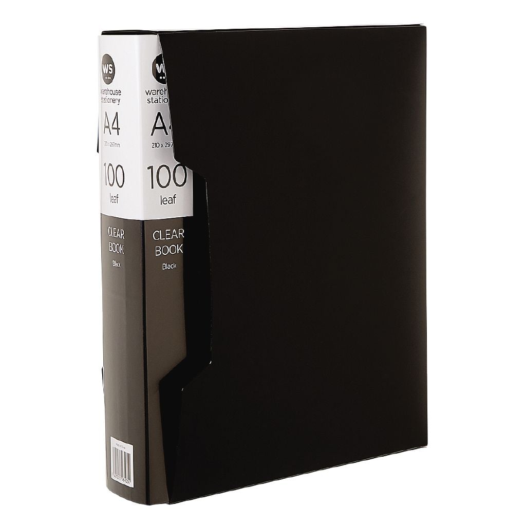 WS Clear Book 100 Leaf Black A4 Black | The Warehouse