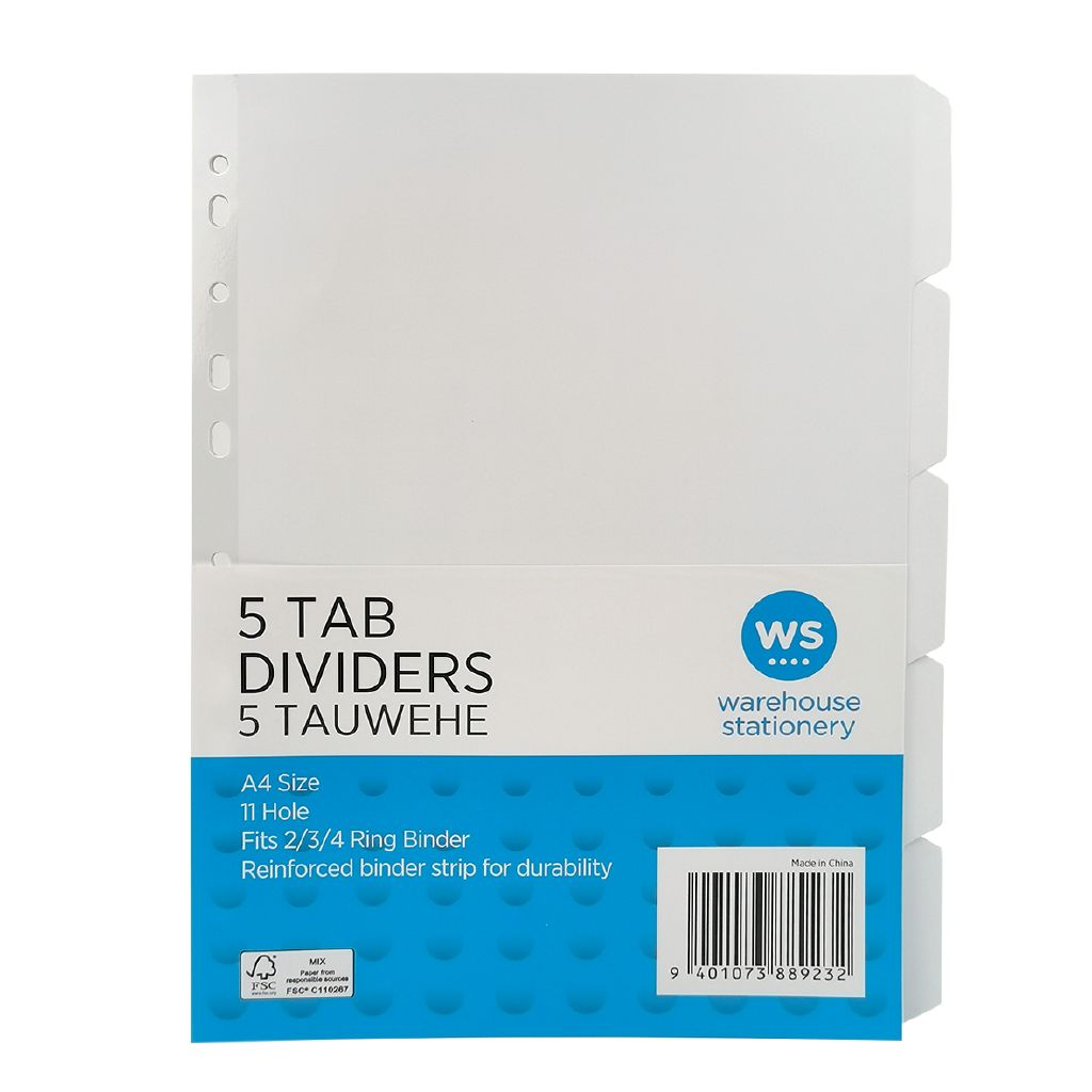 WS 5 Tab Wide White Dividers | The Warehouse