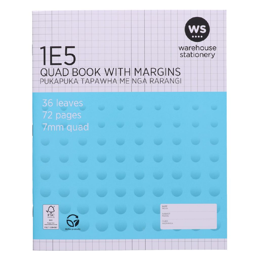 WS Exercise Book 1E5 7mm Quad 36 Leaf Plus Margin Blue Mid Blue Mid ...