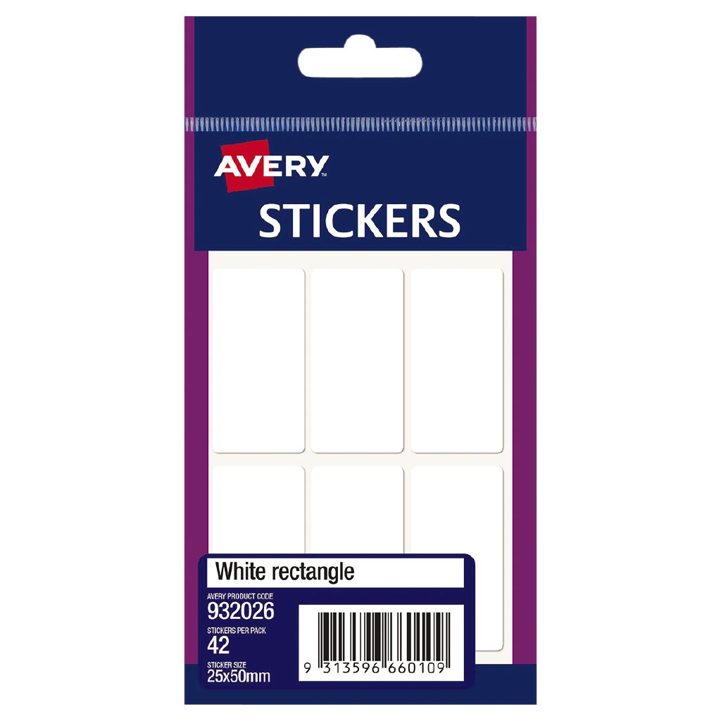 Avery Rectangle Handwritable Stickers 42 Labels White 25mm x 50mm White ...