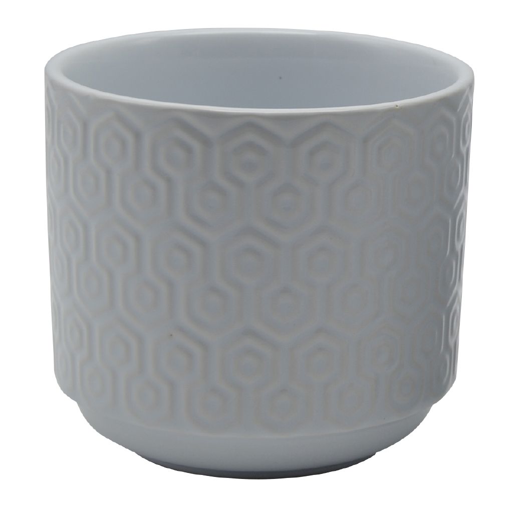 Kiwi Garden Ceramic Hex Textured Pot 11.5cm White White | The Warehouse