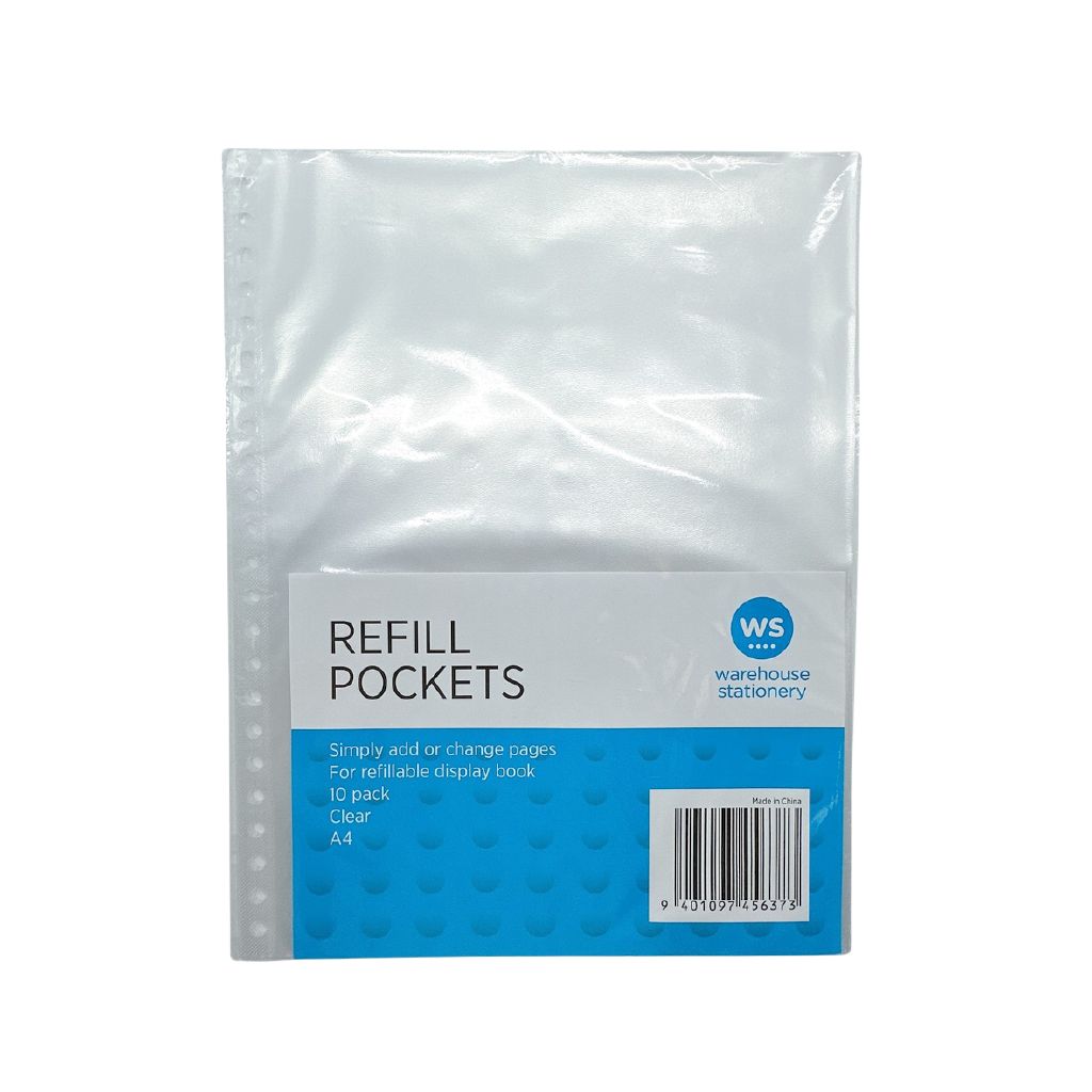 WS Clearbook Refills Pockets 10 Pack Clear A4 Clear | The Warehouse