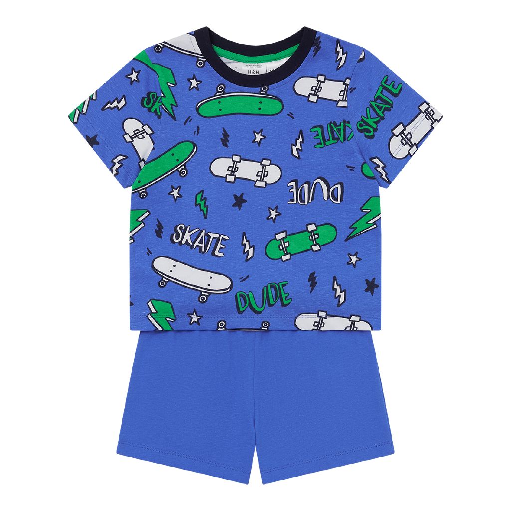 H&H Kids' Print Shorty Pyjama Gift Set Blue Mid SKATER | The Warehouse