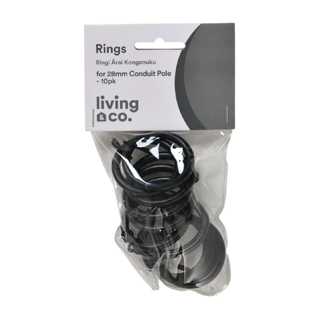 Living & Co Curtain Rings For 28mm Conduit Pole 10 Pack Black Black ...