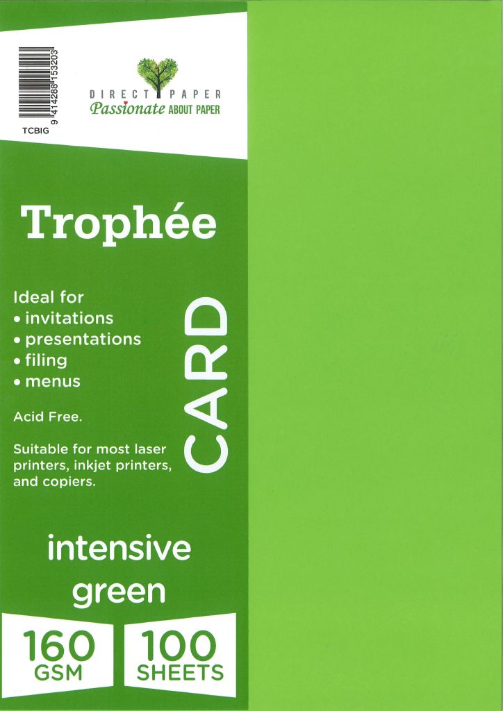 Trophee Card 160gsm Intensive Green A4 100 Pack Green Mid | The Warehouse