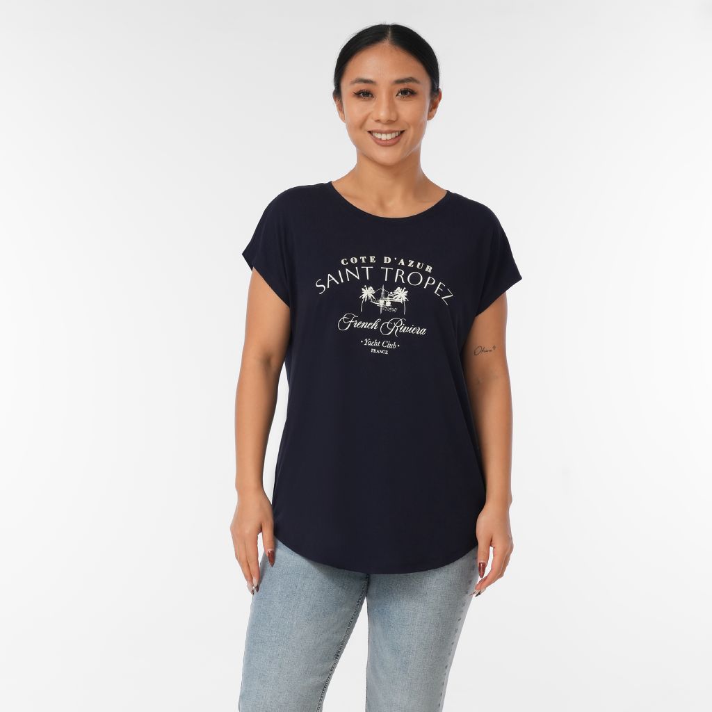 H&H Women's Short Sleeve Printed Tee Blue Dark | The Warehouse