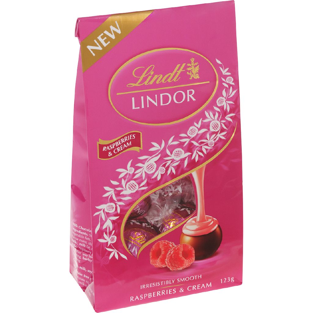 Lindt Lindor Raspberry & Cream Pouch 123g | The Warehouse