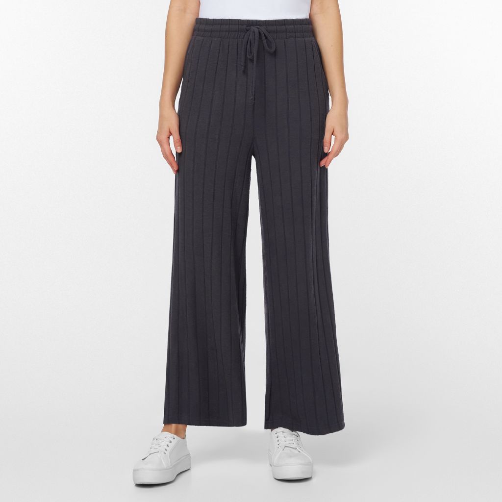 H&H Women's Wide Leg Rib Pants Grey Dark | The Warehouse