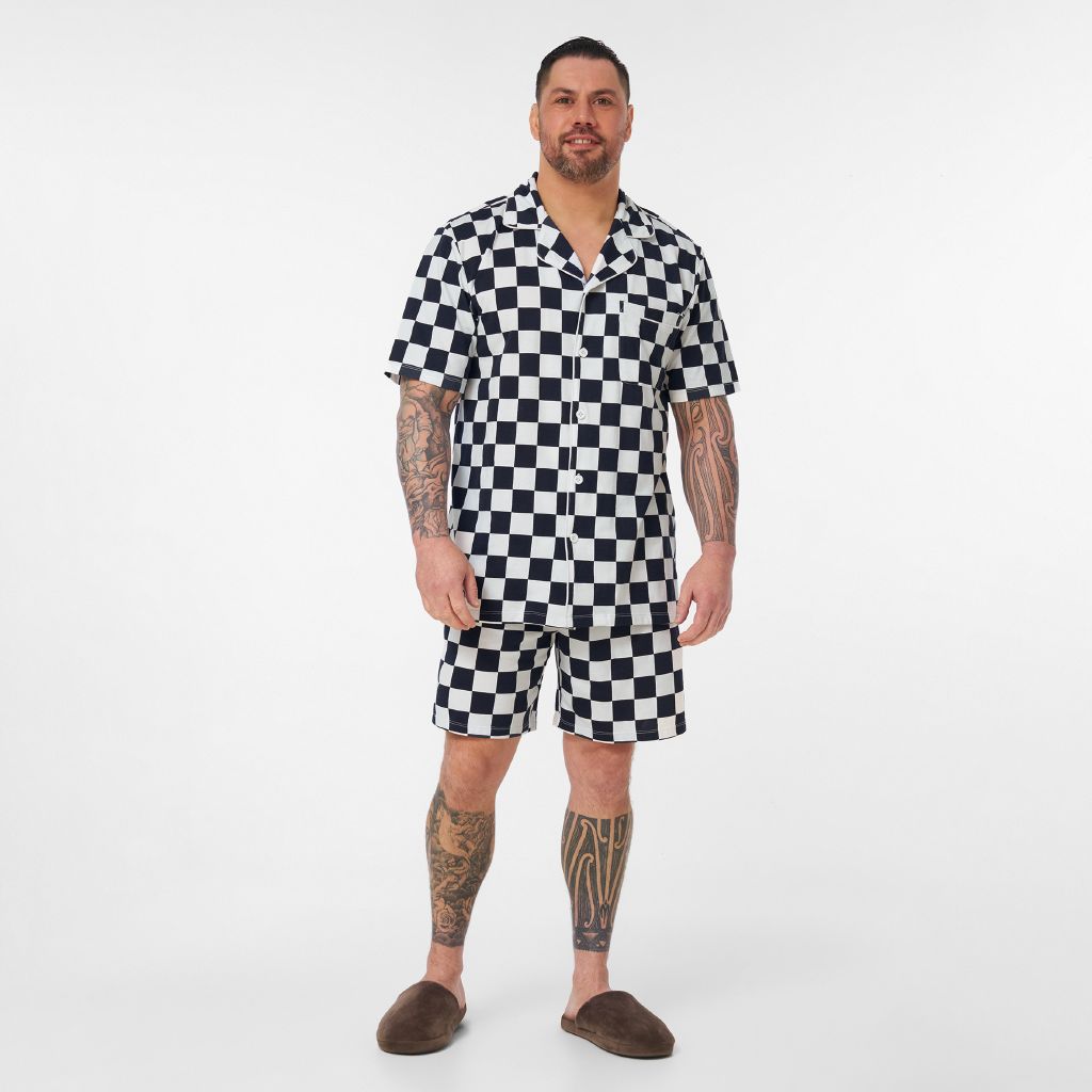 H&H Men's Knit Button Pyjamas Set Blue Dark | The Warehouse