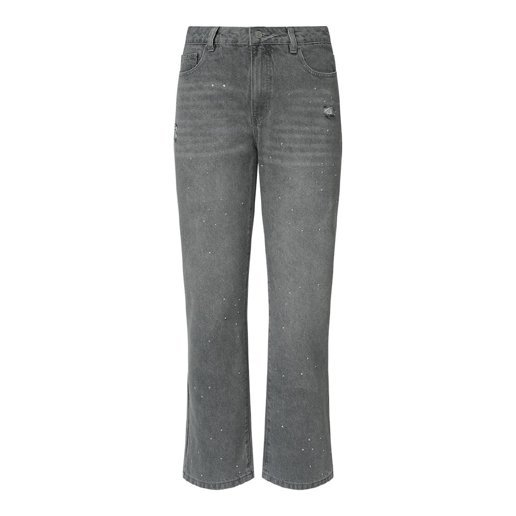 H&H Women's Mid Rise Diamante Straight Leg Jeans Grey | The Warehouse