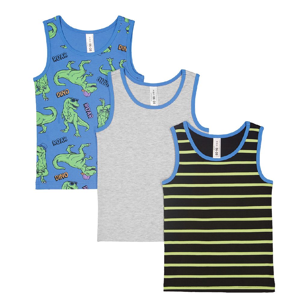 H&H Kids' Fashion Singlet 3 Pack Blue | The Warehouse