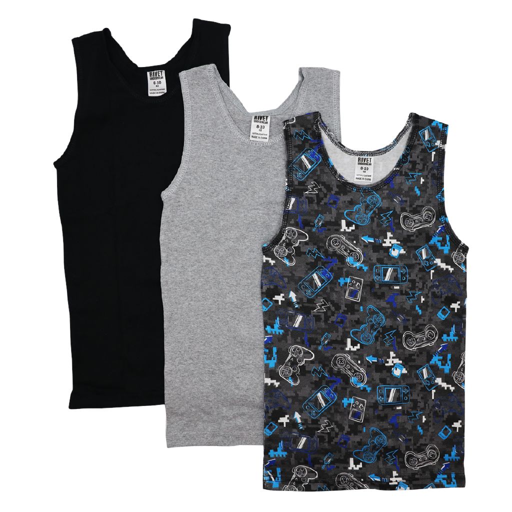 Rivet Boys' Singlet 3 Pack Black/Blue | The Warehouse