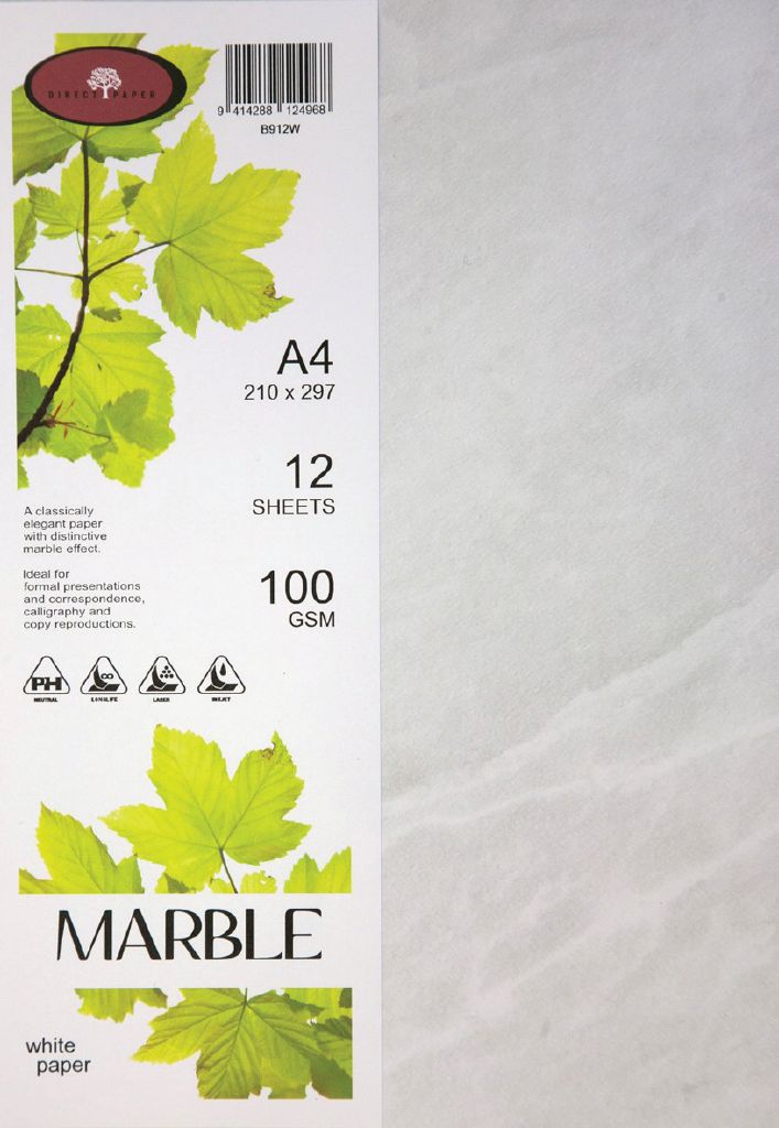 Direct Paper Marble Paper 100gsm White A4 12 Pack White | The Warehouse