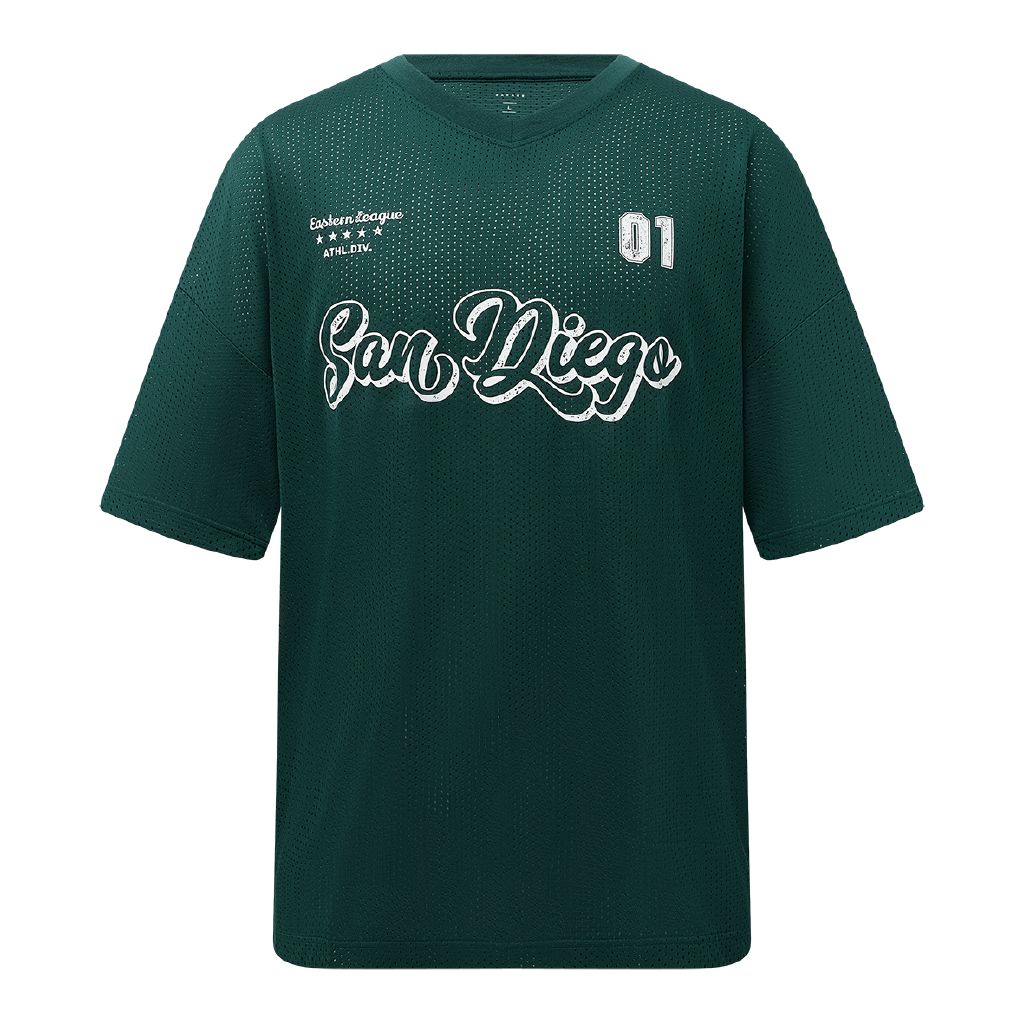 Garage Men's Oversized Mesh V neck tee Green Dark | The Warehouse