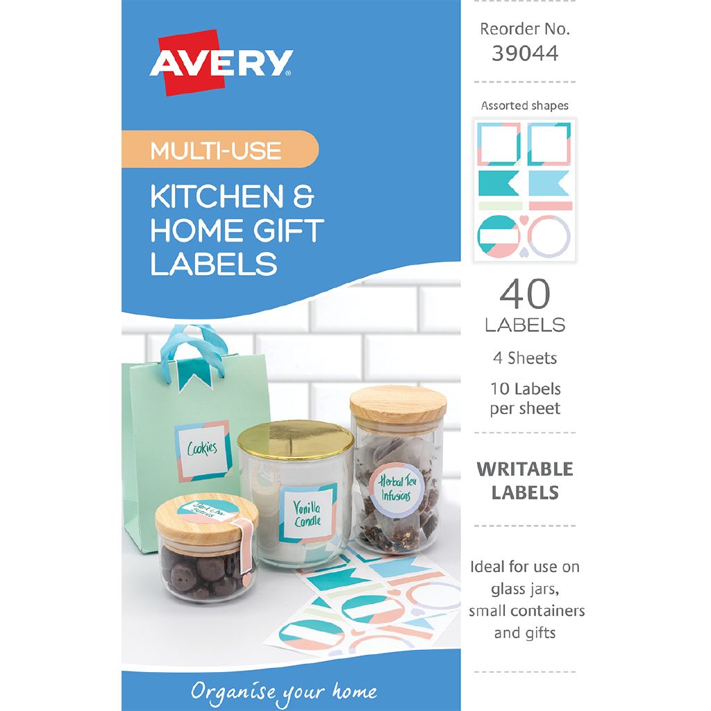 Avery Write-on Kitchen/Home Organisation Assorted Shapes Label Pastel ...
