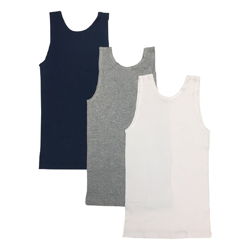 Tradie Boys' Rib Singlet 3 Pack Navy/White | The Warehouse