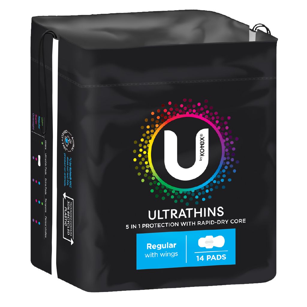 U By Kotex Regular Ultra Thin Wings Pads 14 Pack | The Warehouse