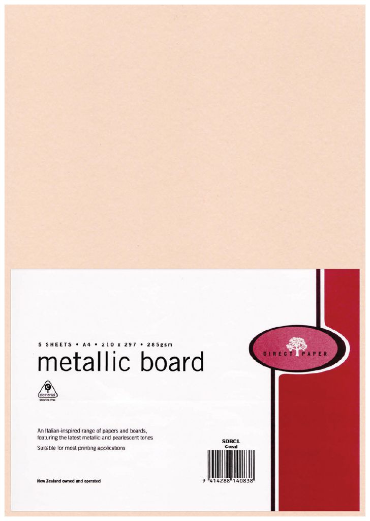 Direct Paper Metallic Board 285gsm Coral A4 5 Pack Coral | The Warehouse
