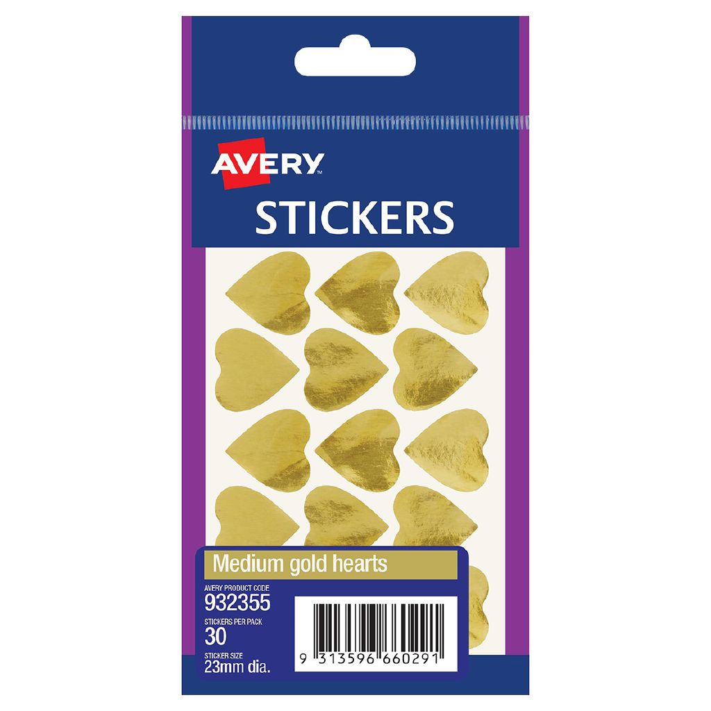 Avery Heart Stickers 23mm Diameter Gold | The Warehouse