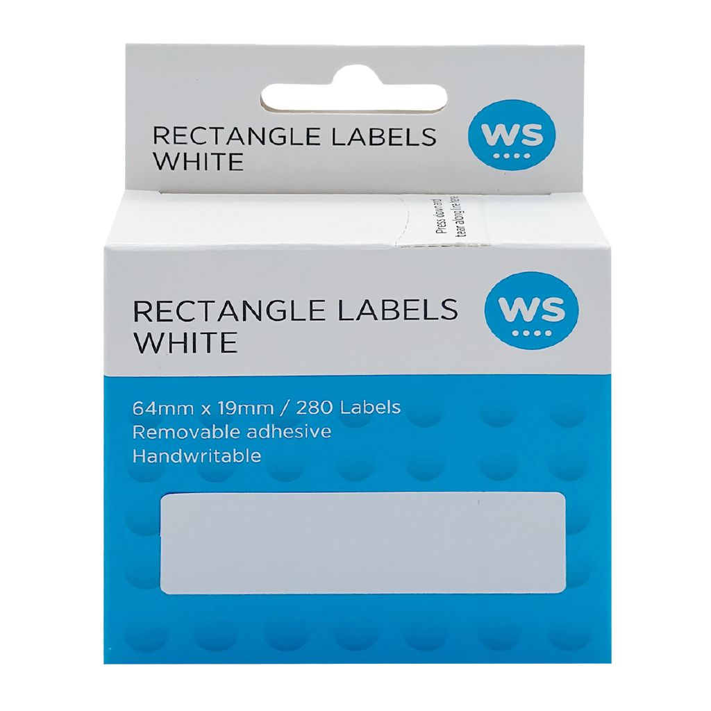WS Rectangle Dispenser Stickers Handwritable 280 Labels 64mm X 19mm ...