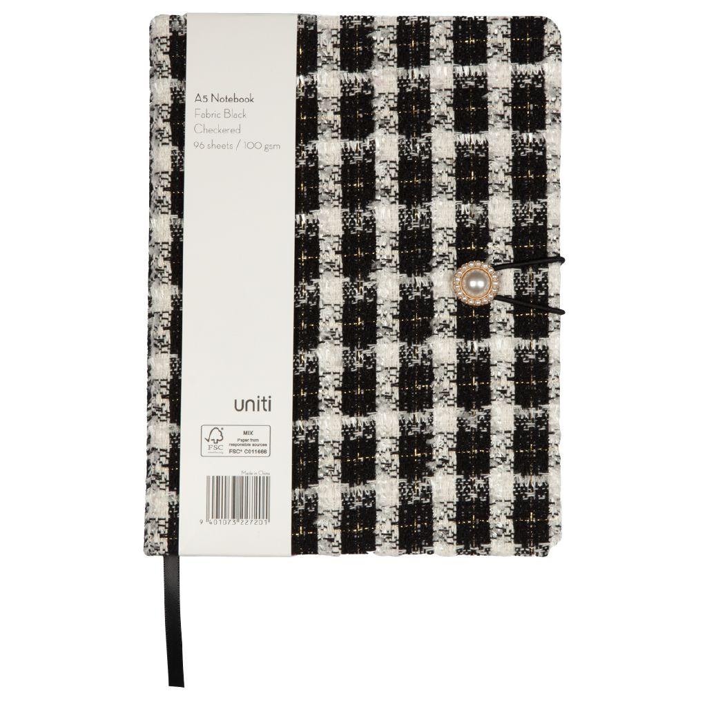 Uniti Notebook Fabric Black Checkered A5 A5 | The Warehouse