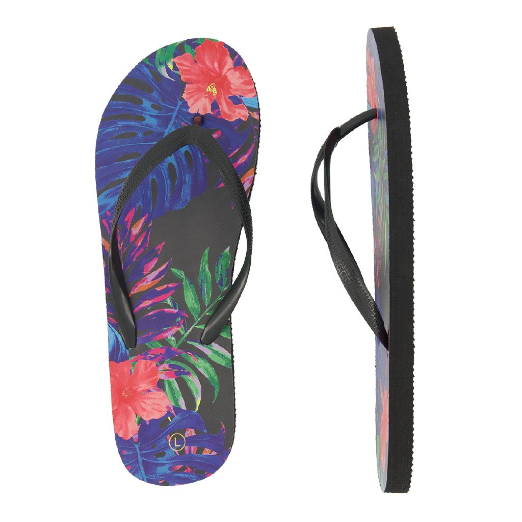 H&H Women's Recycled Printed Jandals Black FMLY TROP | The Warehouse