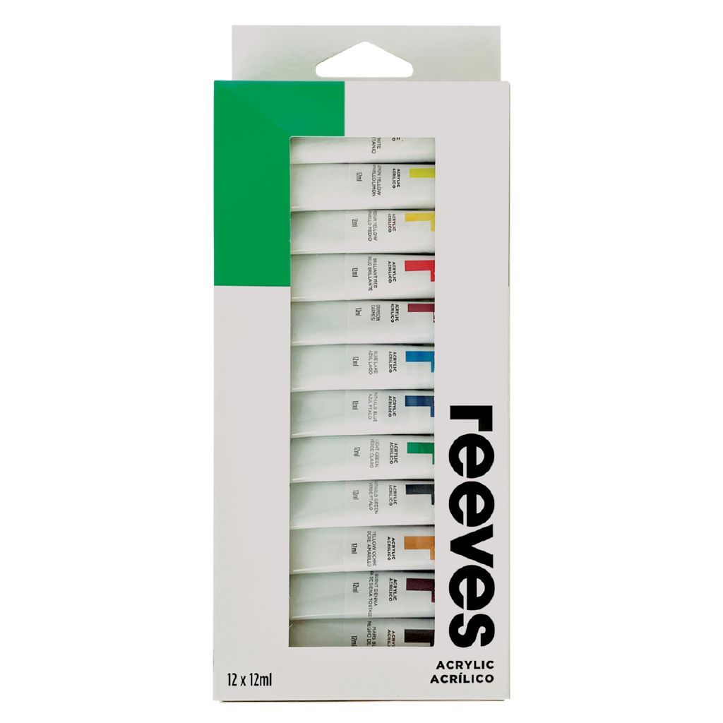 Reeves Acrylic Paint Set 12ml 12 Pack Multi Colour Multi-Coloured Multi ...