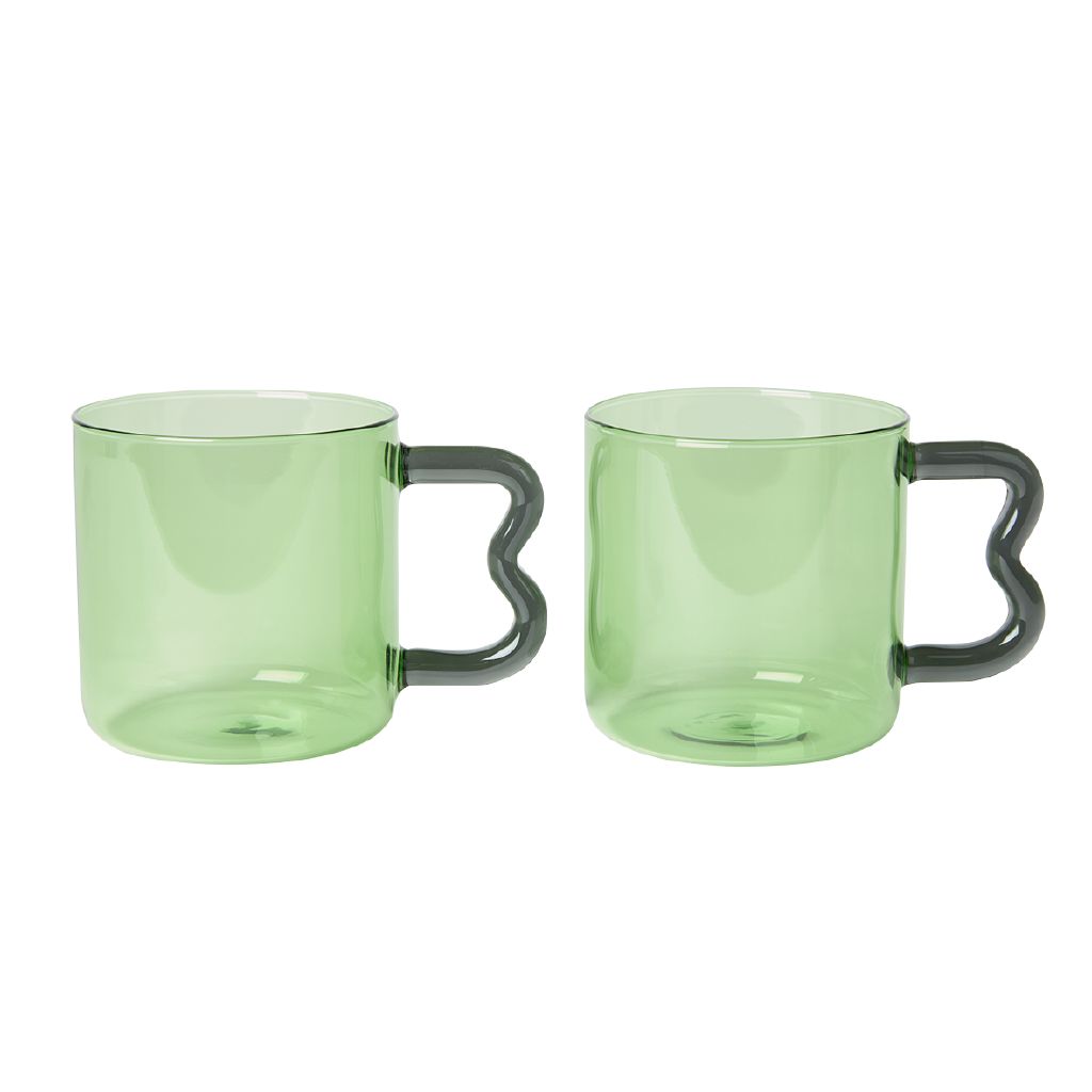 Living & Co Glass Coffee Cup Green 2 Pack Green | The Warehouse