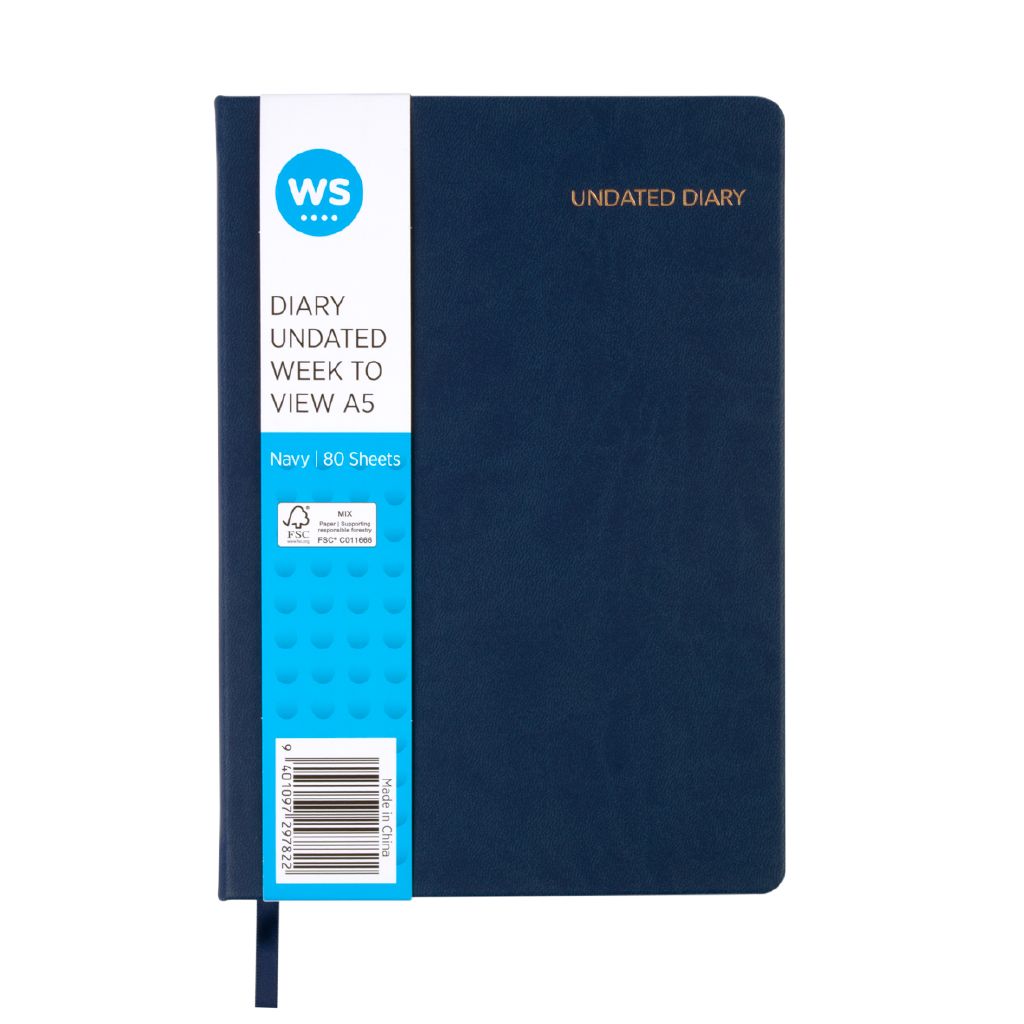 WS 2025 Undated Week To View Diary Navy A5 Navy | The Warehouse
